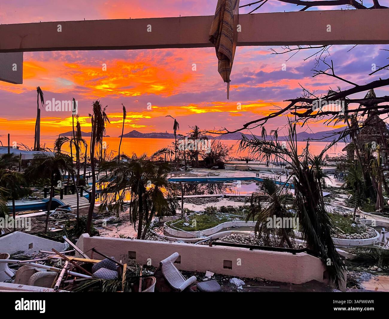 Destruction of city and buildings by Hurricane Otis, a Category 5 ...