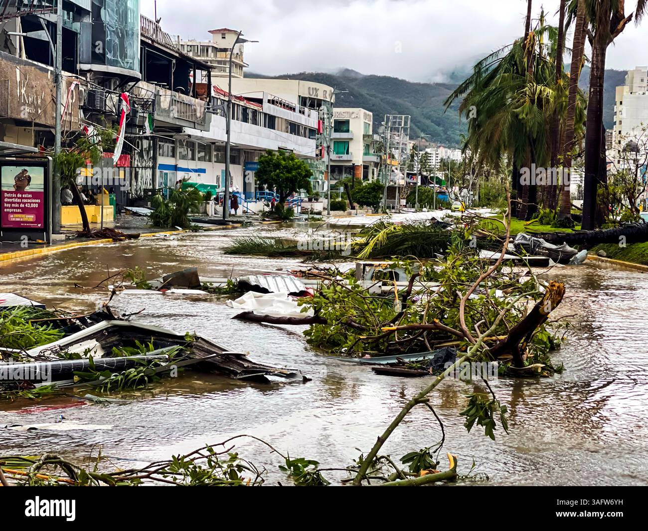 Destruction of city and buildings by Hurricane Otis, a Category 5 ...