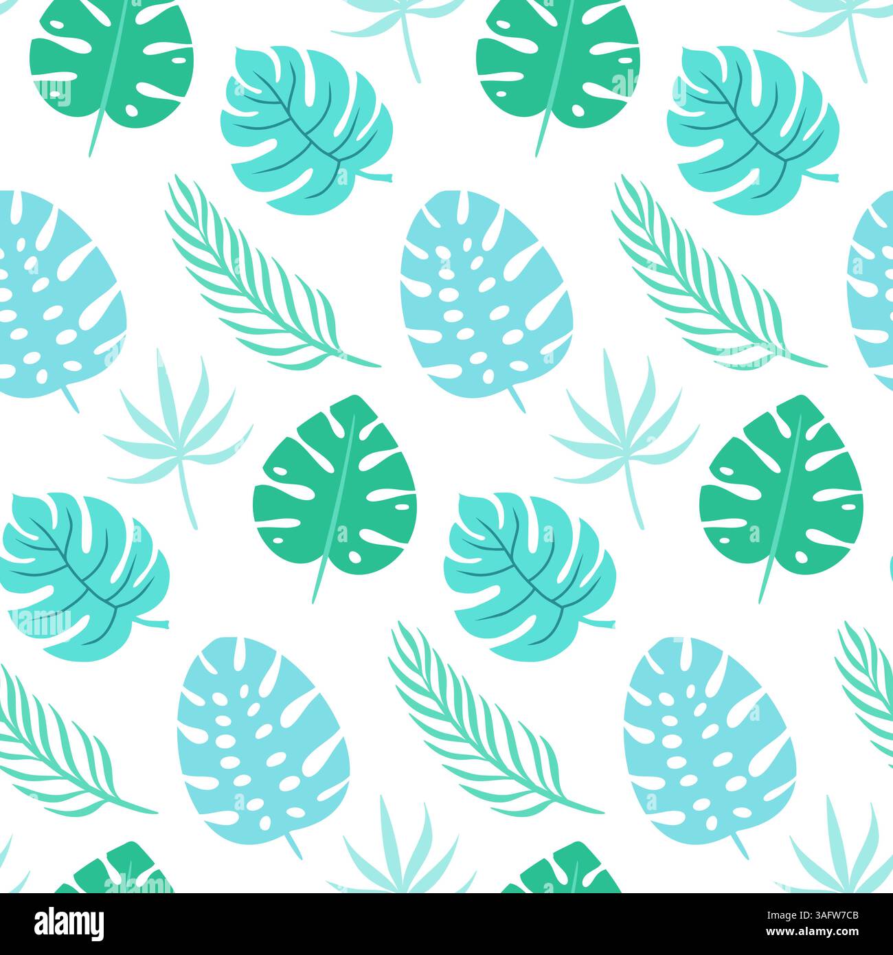Seamless tropical leaf pattern in teal on white. Ideal for summer ...