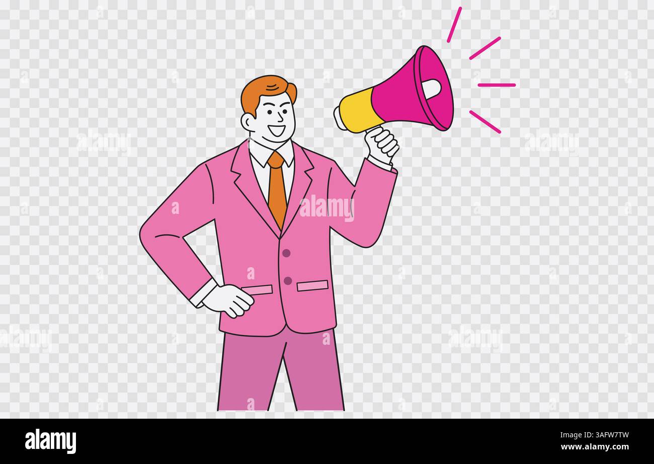 Businessman making an announcement vector art Isolated on transparent ...
