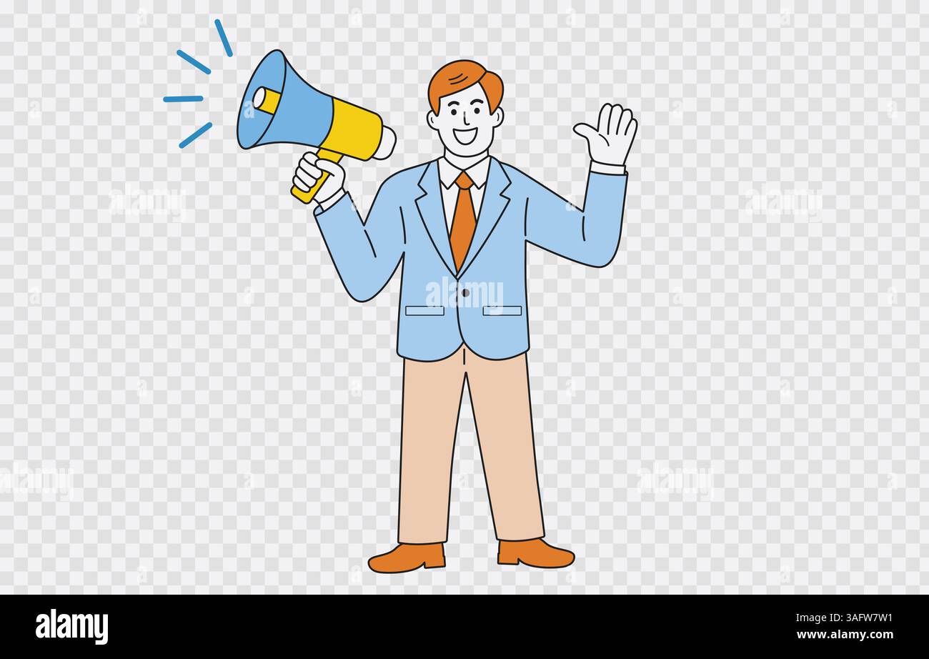 Businessman making an announcement vector art Isolated on transparent ...