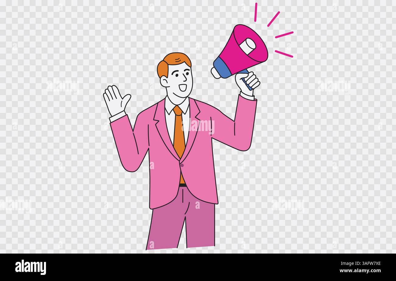 Businessman making an announcement vector art Isolated on transparent ...