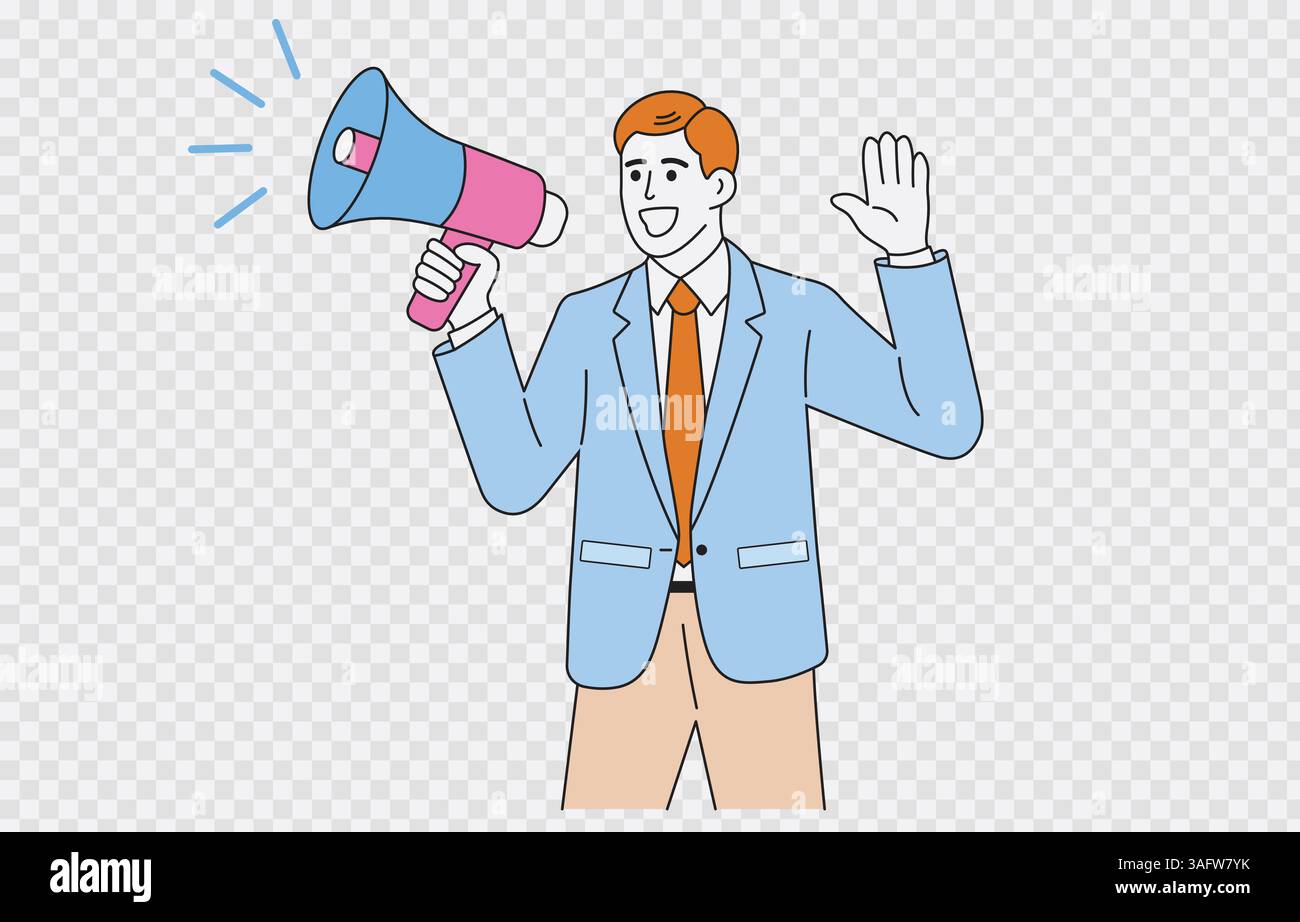 Businessman making an announcement vector art Isolated on transparent ...