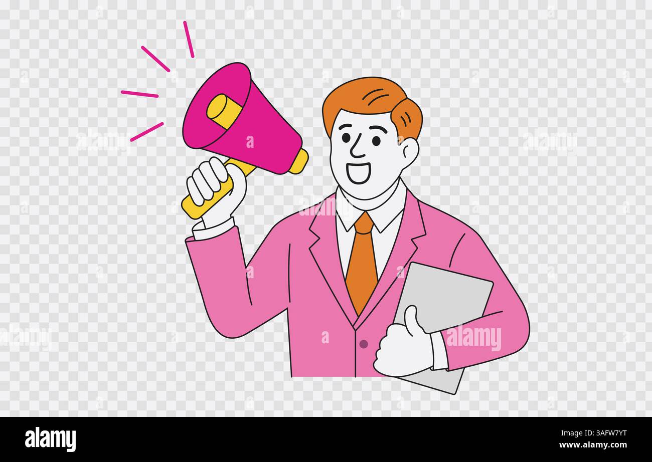 Businessman making an announcement vector art Isolated on transparent ...