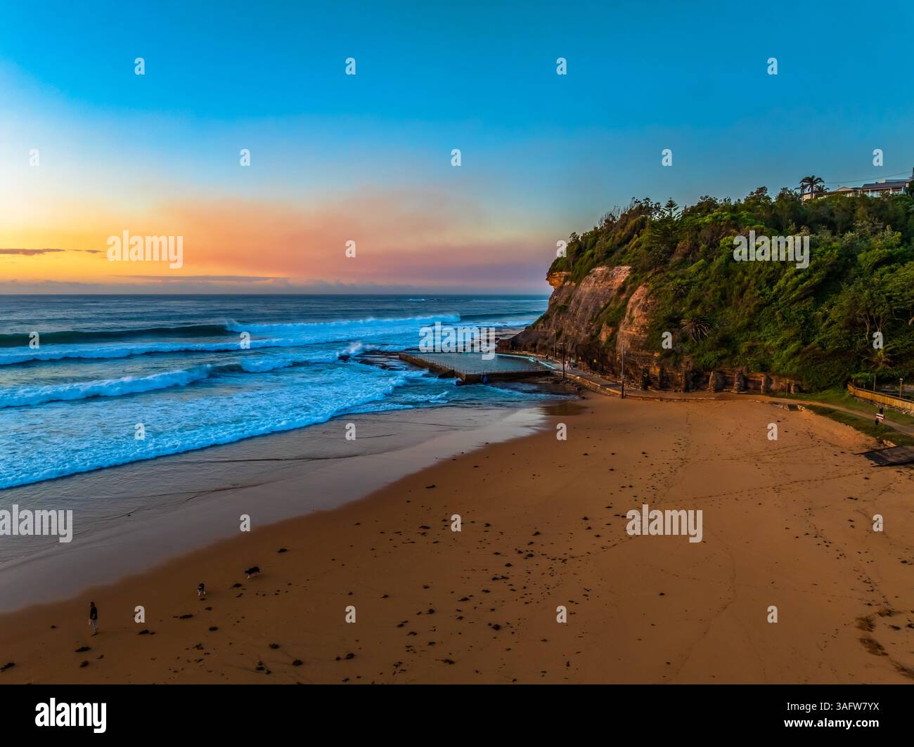 Aerial Sunrise Seascape with waves at Bilgola Beach on the Northern ...