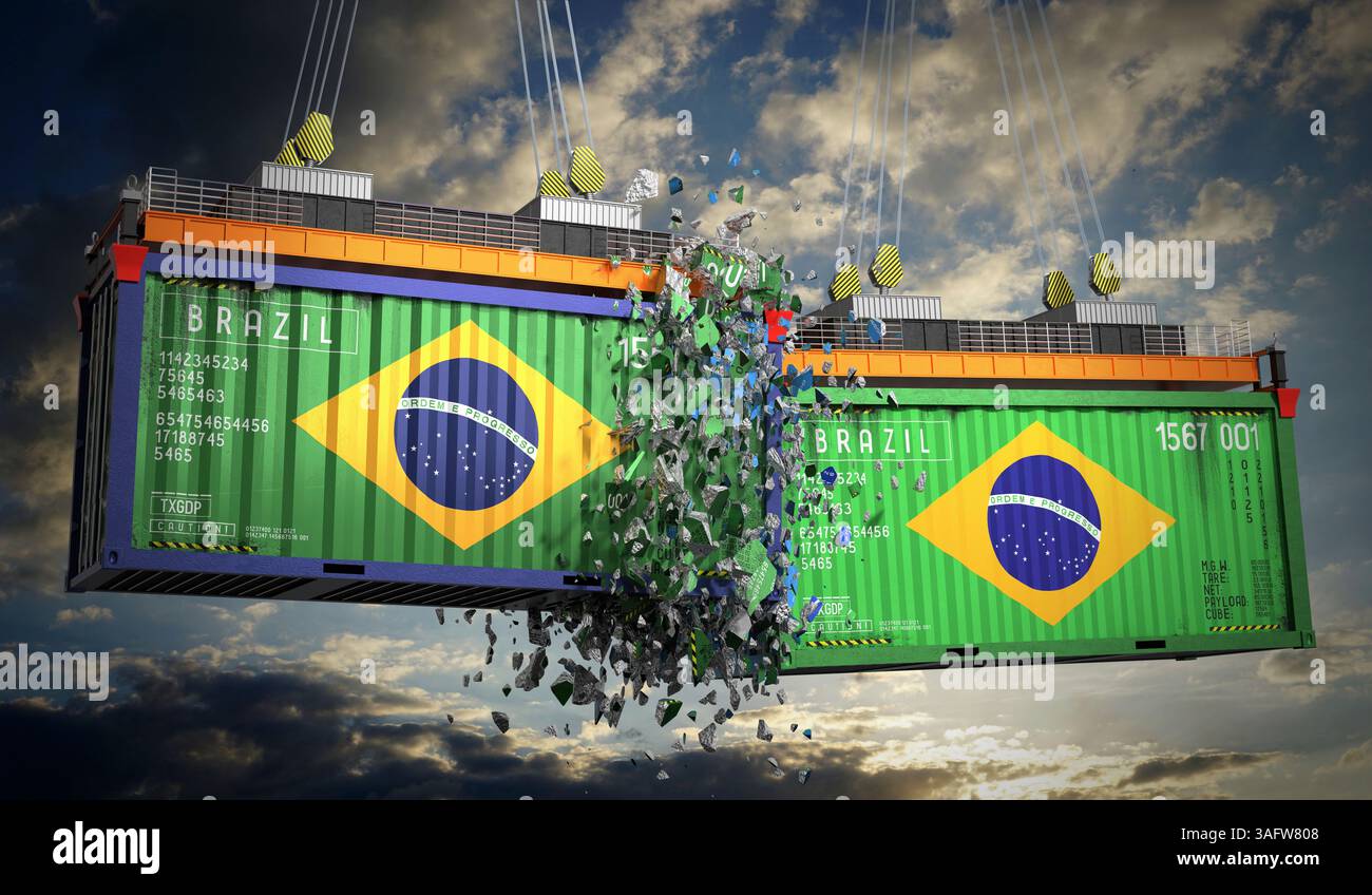 Cargo containers with flags of Brazil - 3D illustration Stock Photo - Alamy