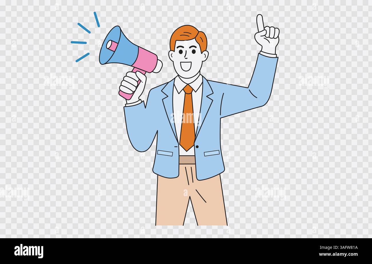 Businessman making an announcement vector art Isolated on transparent ...