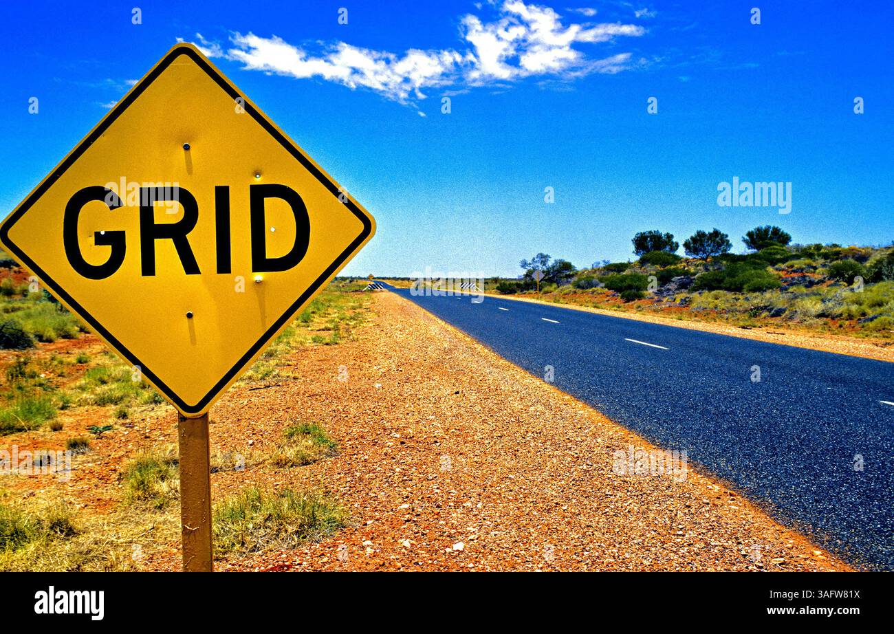 Cattle road grid warning sign, Pilbara, Northwest Australia Stock Photo ...