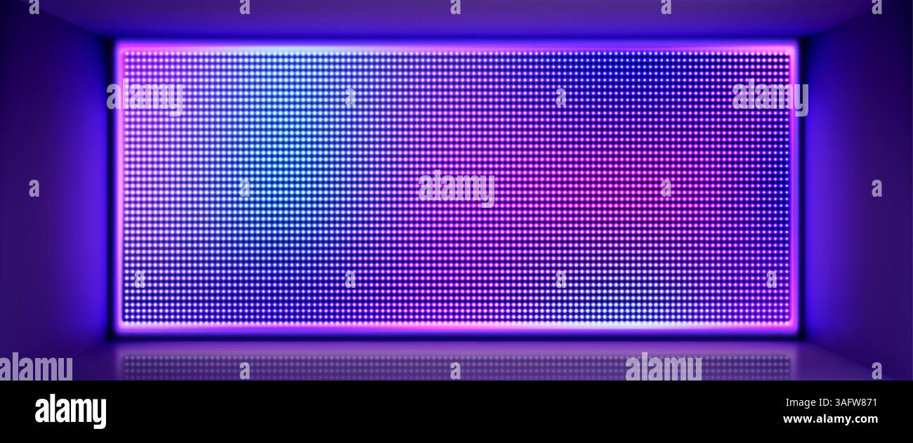 Blue led screen mockup in room. Vector realistic illustration of neon ...