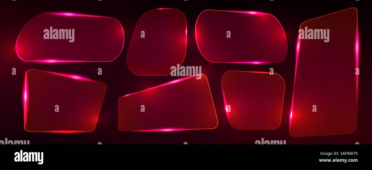 Neon light frame set - glowing red glass shapes on dark background ...