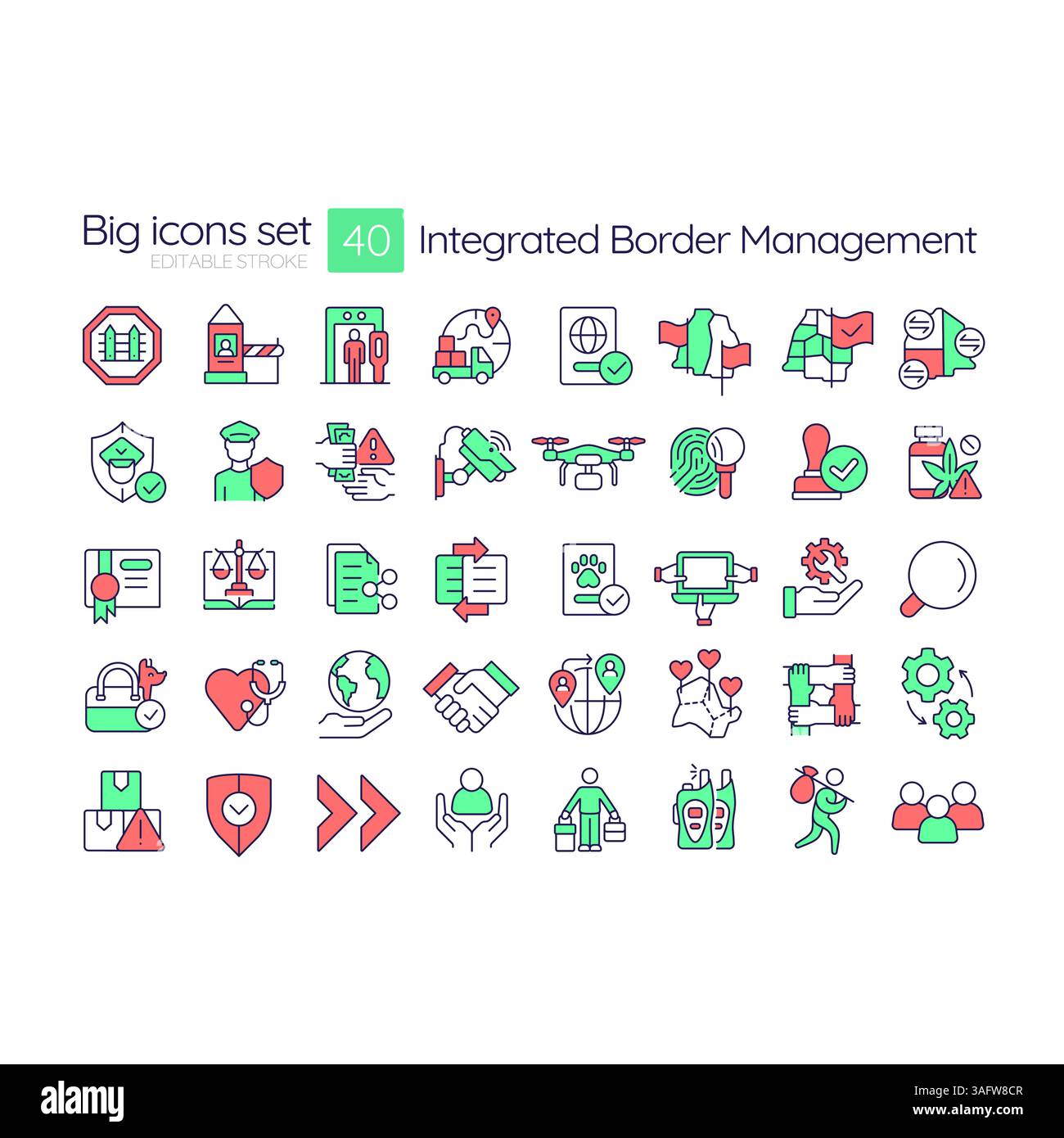 Integrated border management line color icons set Stock Vector Image ...