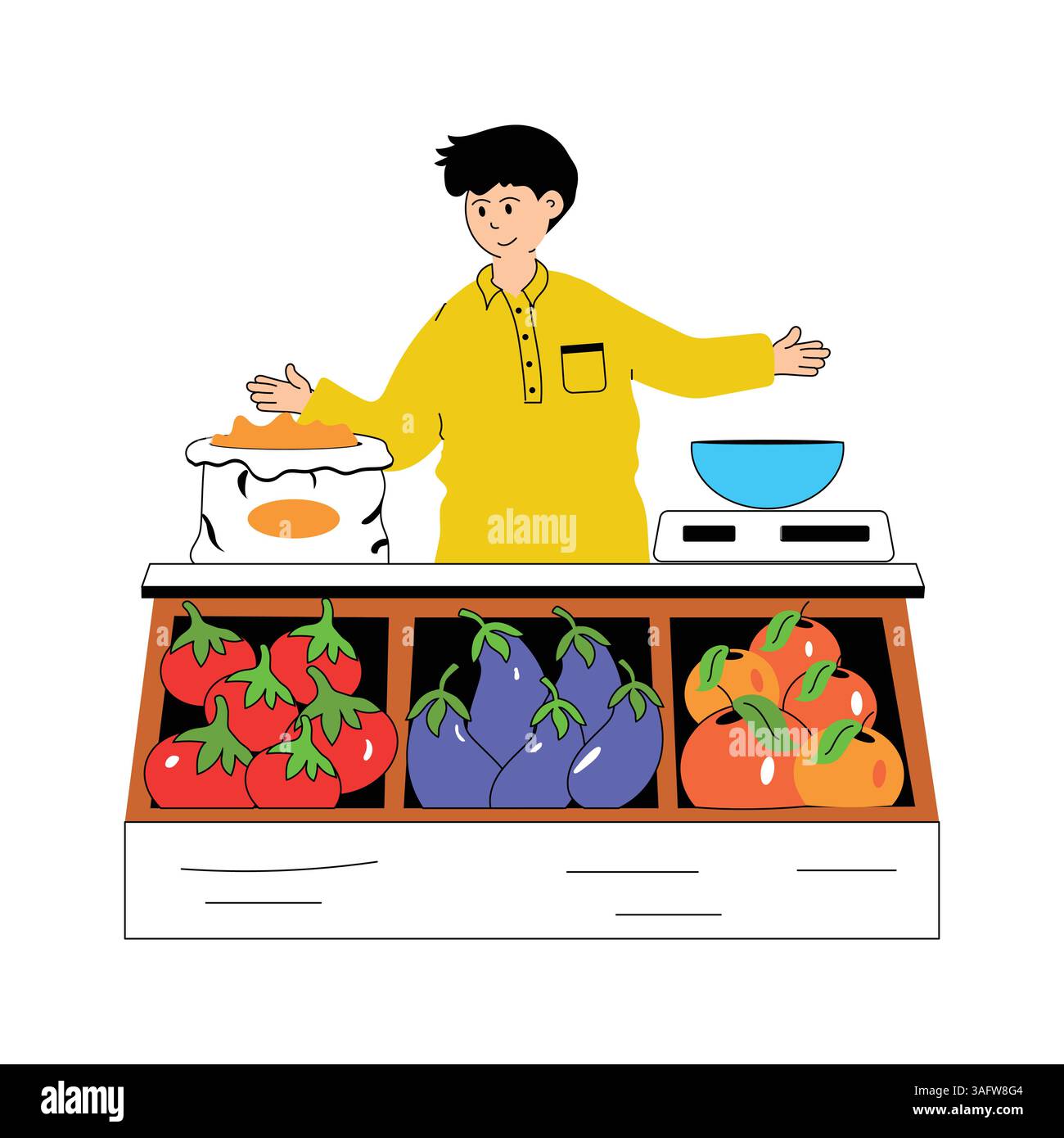 A person managing retail store, shopkeeper flat illustration Stock ...