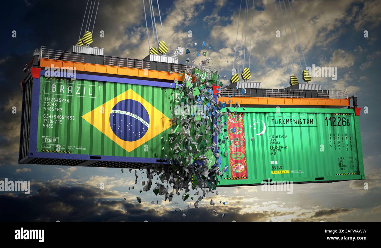 Cargo containers with flags of Brazil and Turkmenistan - 3D ...