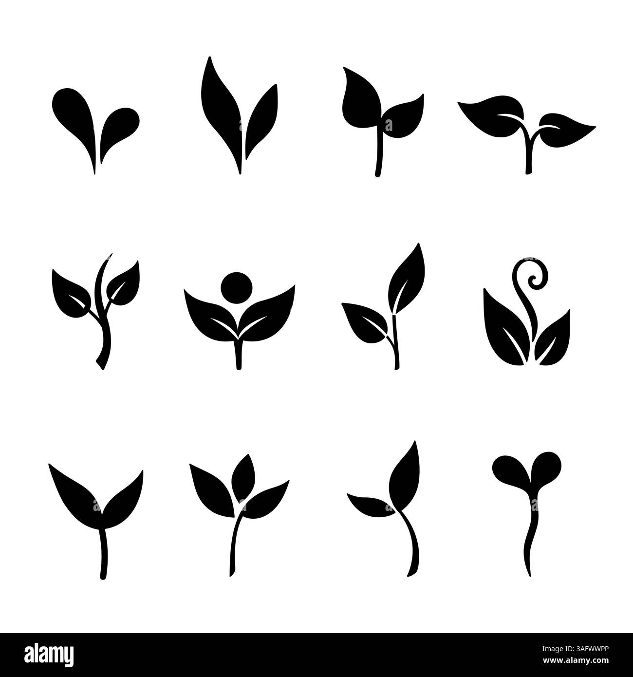 Silhouette of sprout with leaves collection. Illustration in flat style ...