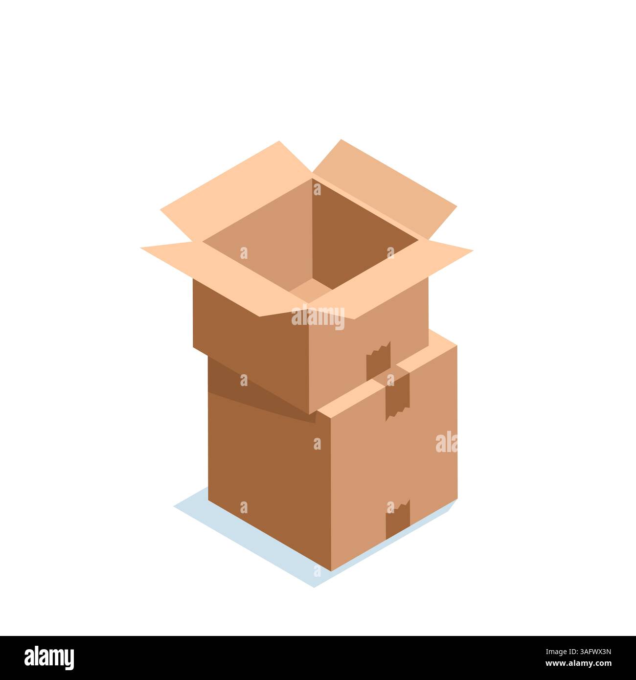 isometric closed and open cartons boxes in color on a white background ...
