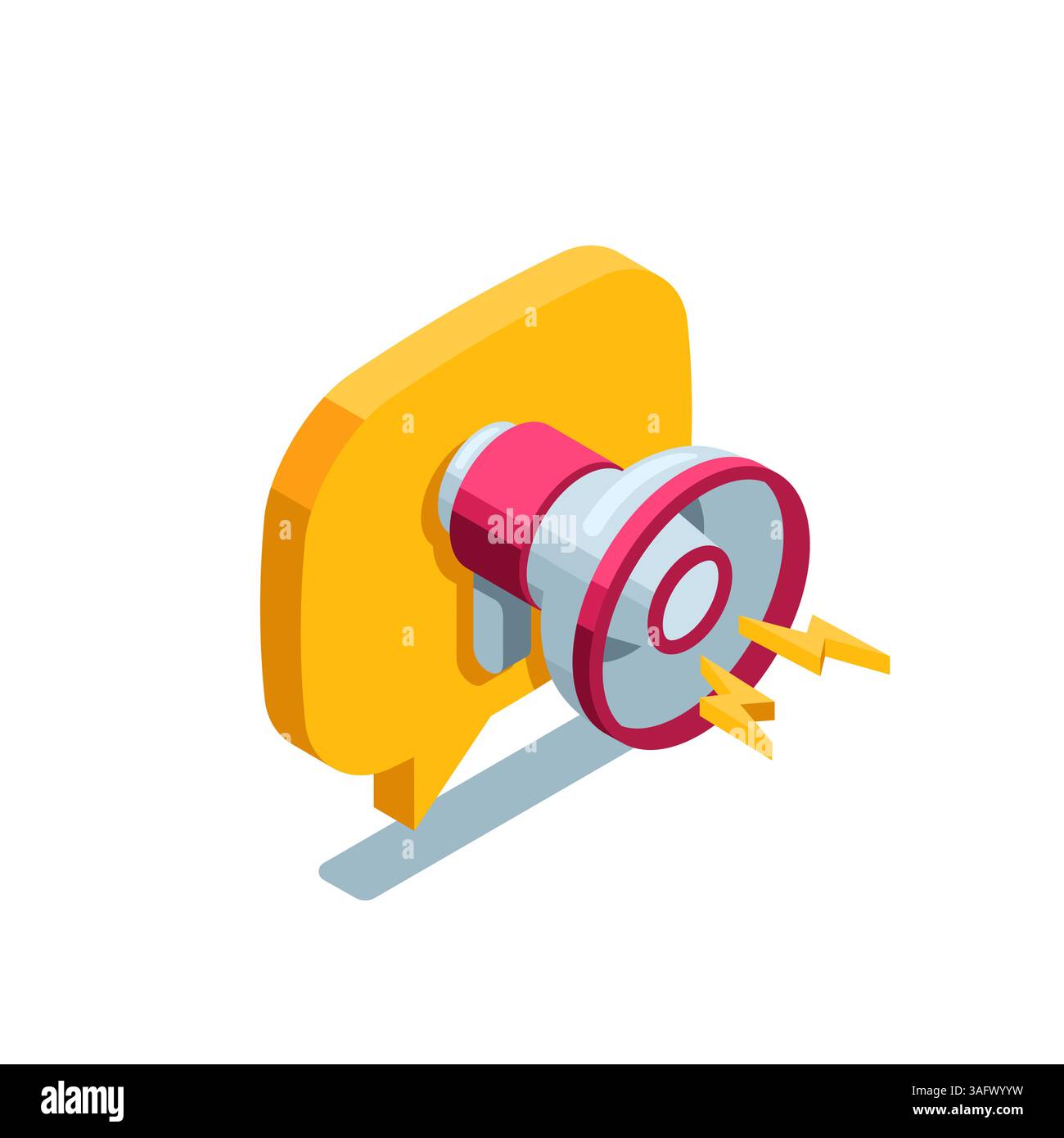 isometric loudspeaker icon and text bubble in color on white background ...