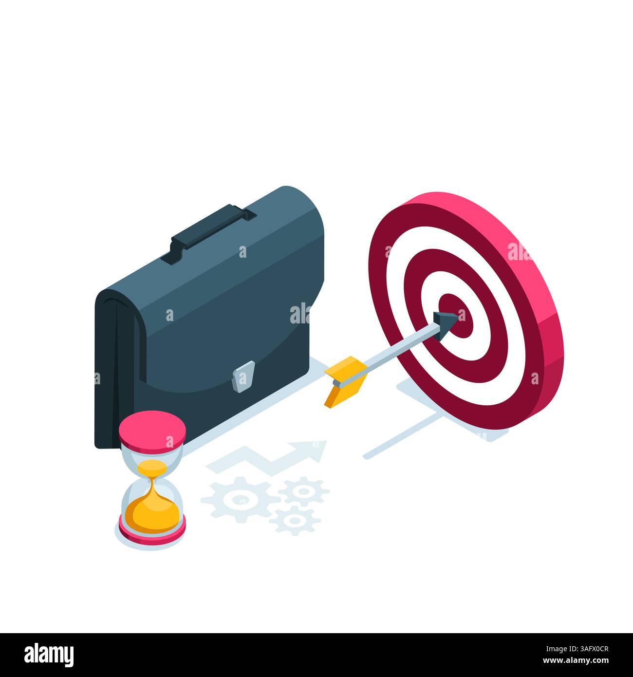 isometric briefcase and target with an arrow in color on a white background, effective business ...
