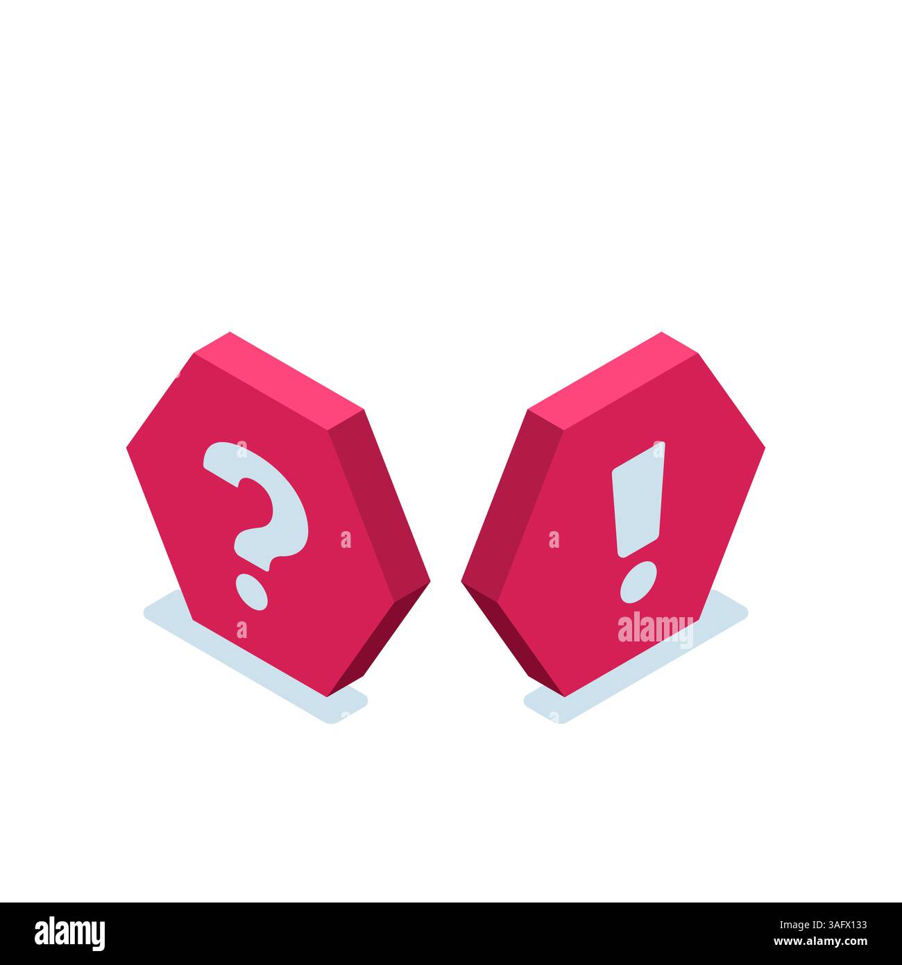 isometric hexagon icon with exclamation icon and question in color on ...