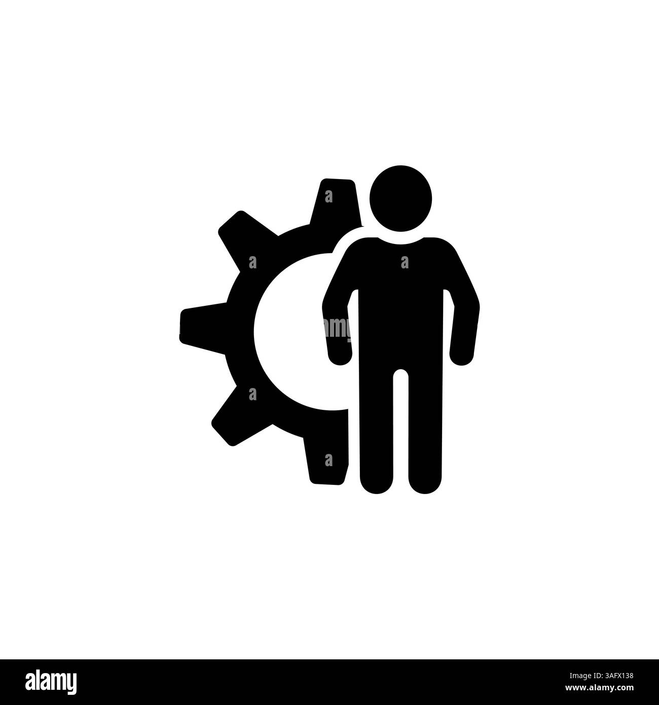 human and gear icon in black on white background, human data processing ...