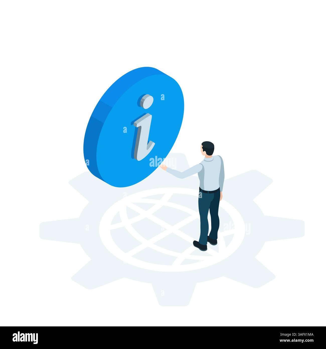 Isometric Man And Information Icon In Color On White Background Help Service Internet Or Faq