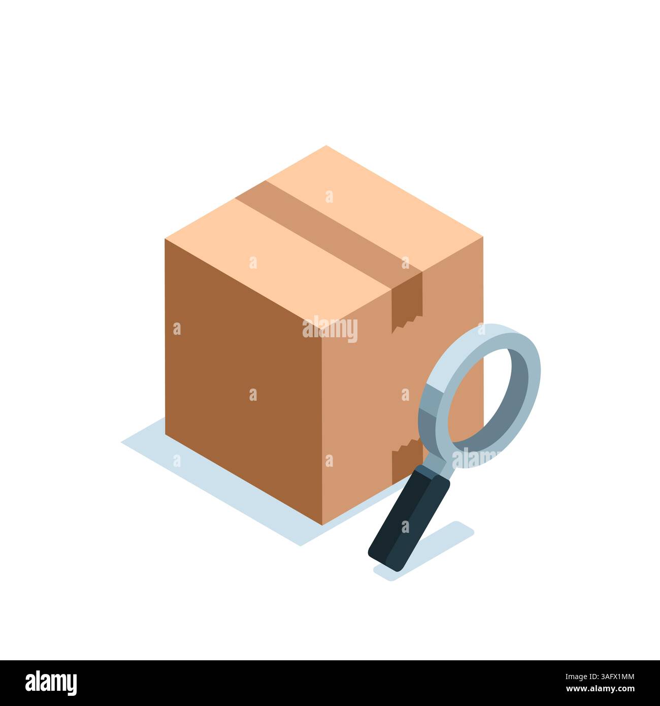 isometric box and magnifier in color on white background, package tracking or search Stock ...