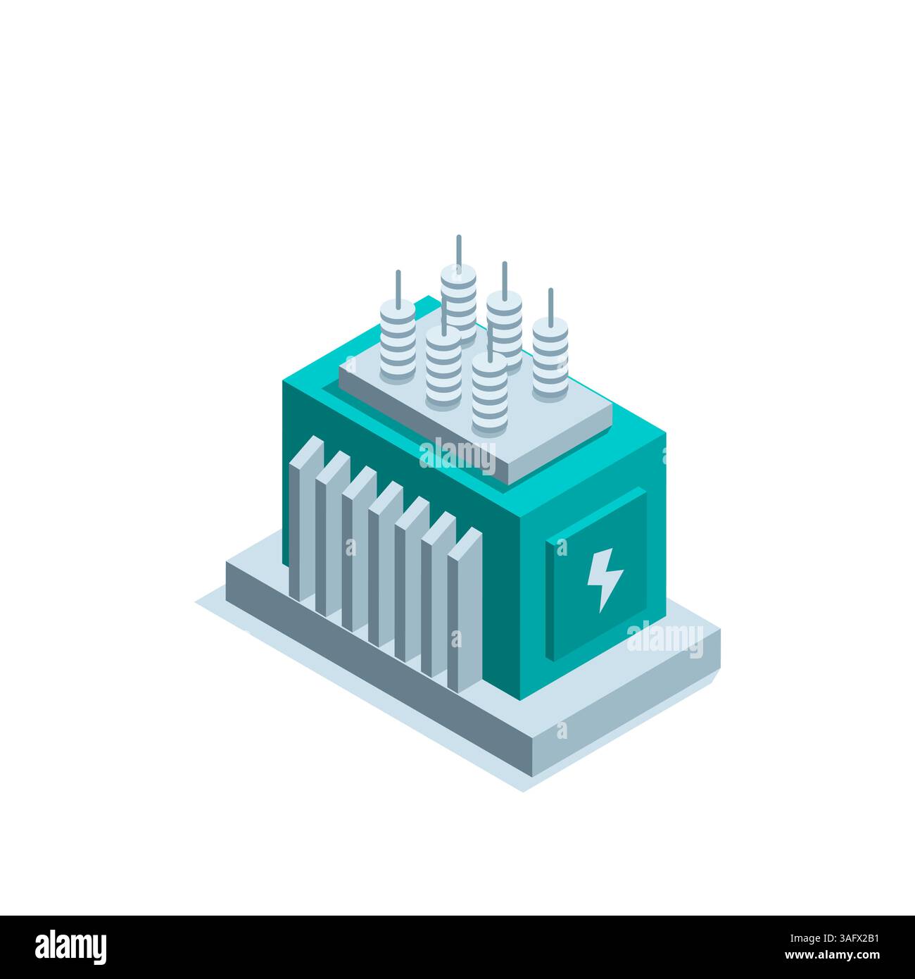 isometric transformer box in color on a white background, electrical ...