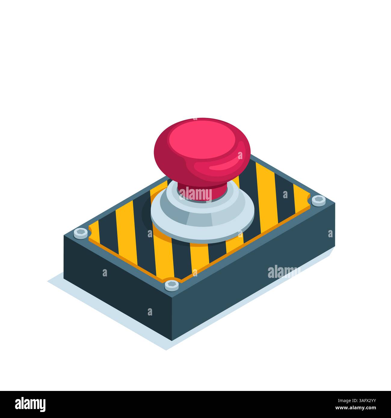 isometric red button in color on a white background, panic or nuclear ...