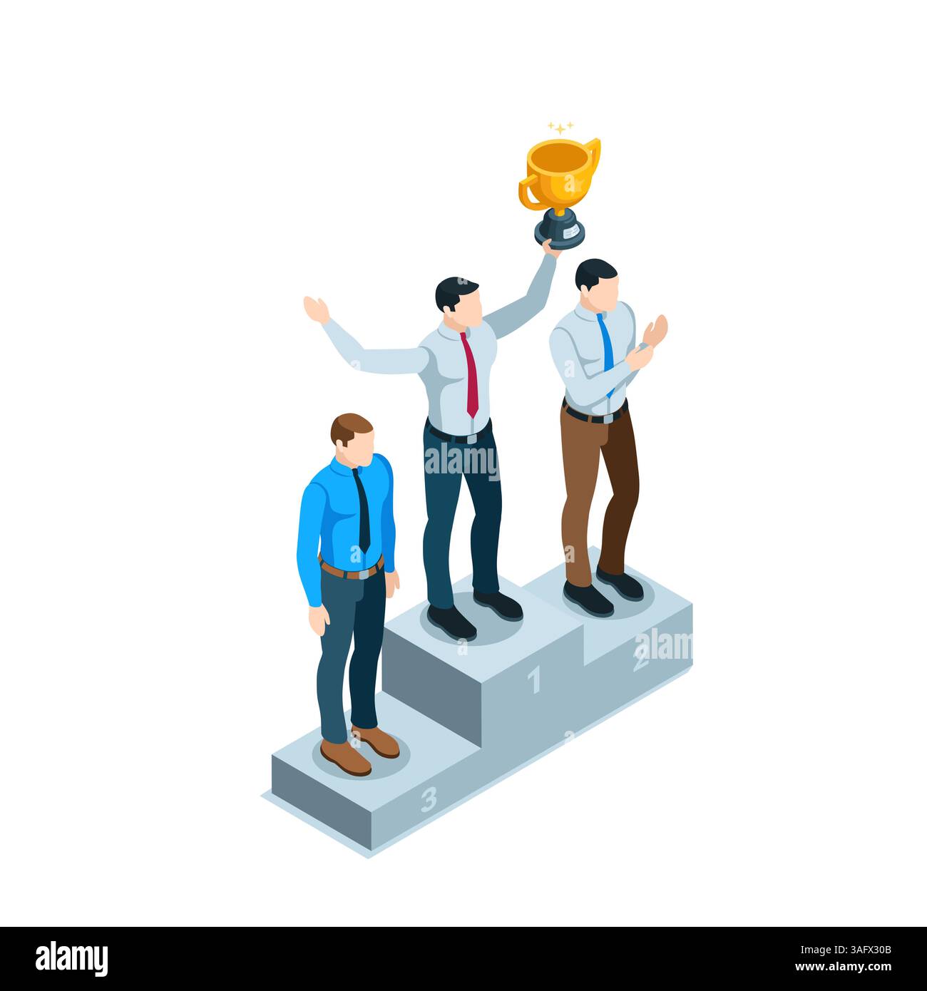 isometric men on a pedestal in color on a white background, winning a ...