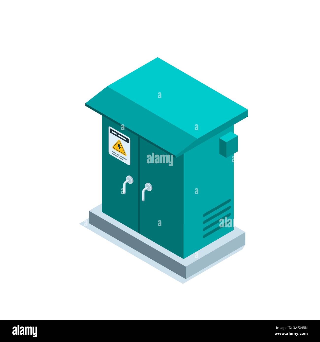 isometric transformer box in color on a white background, electricity ...