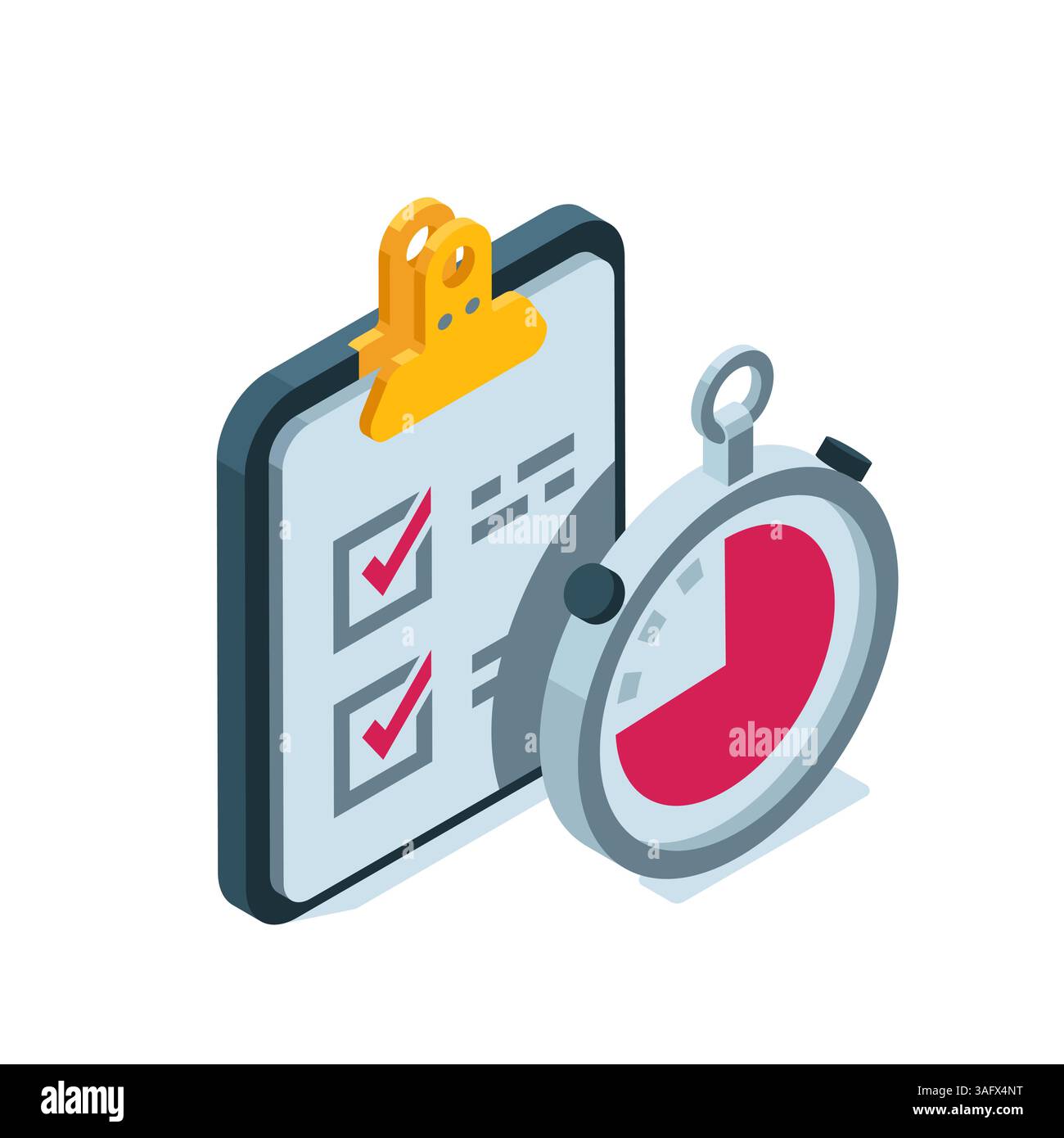 isometric tablet with a checklist and checkmarks and a stopwatch in ...