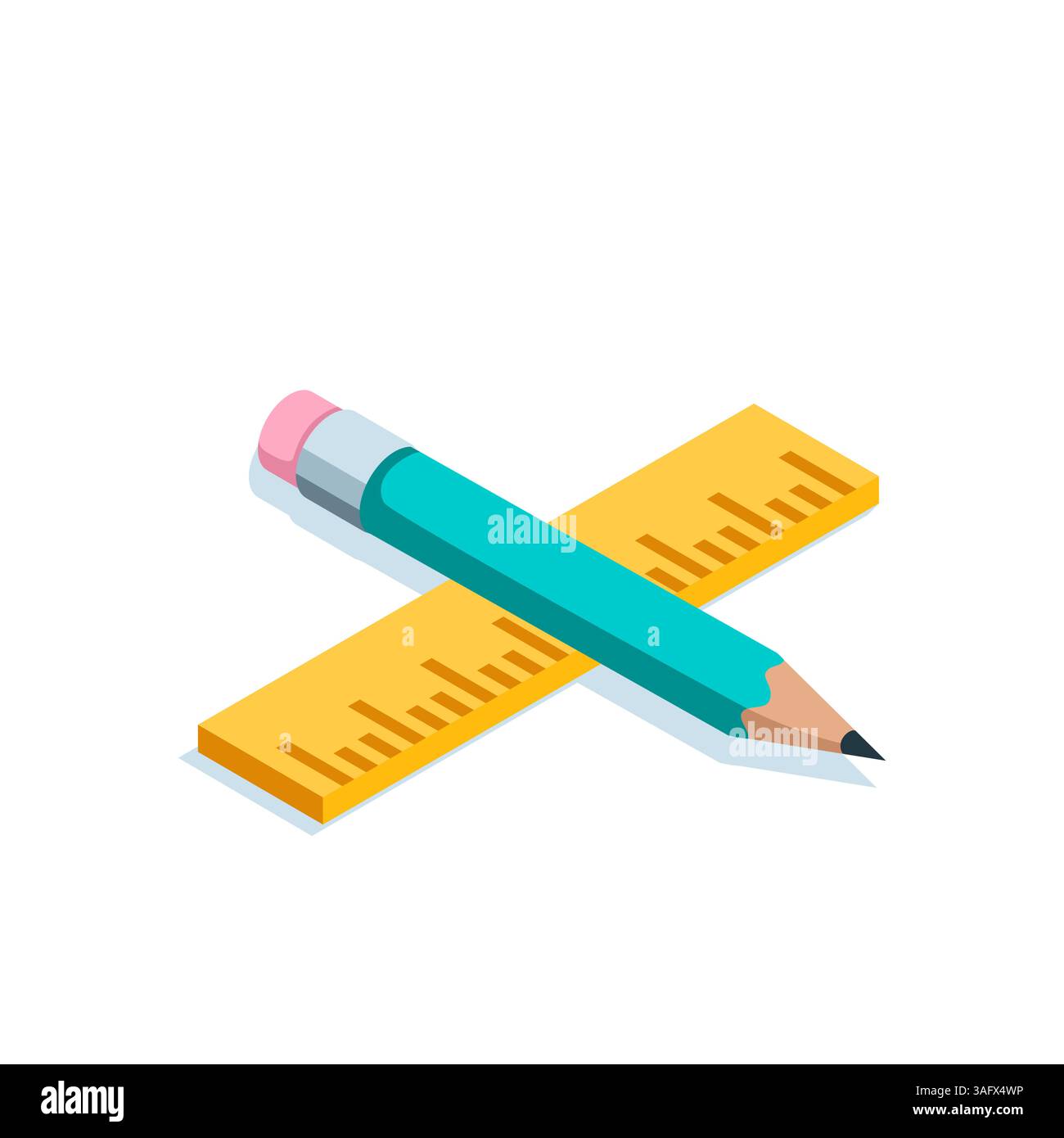 isometric pencil and ruler in color on white background, stationery and ...