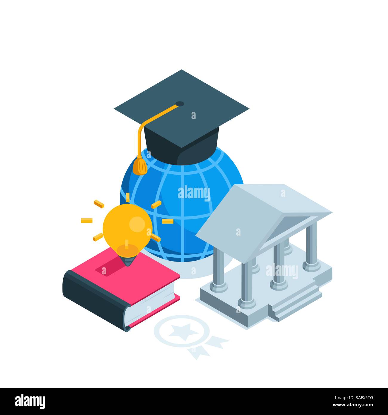 isometric globe and bachelor cap in color on white background ...