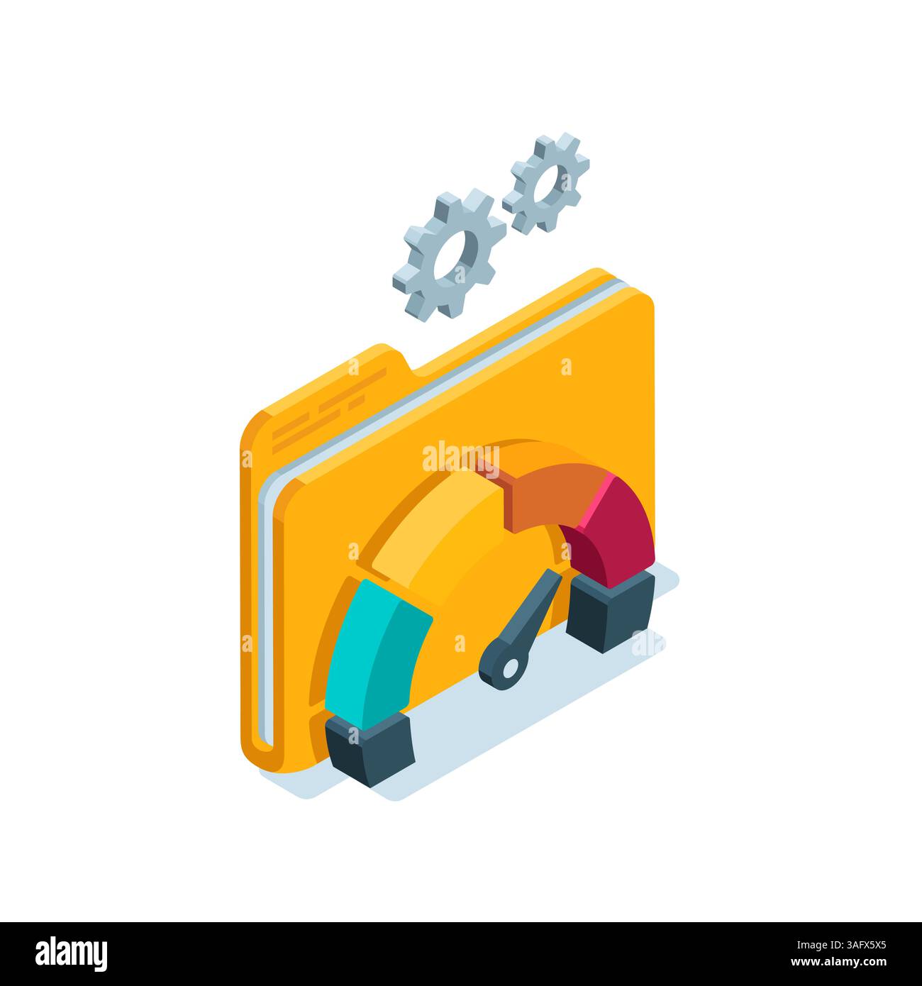 isometric folder icon and power scales in color on a white background ...