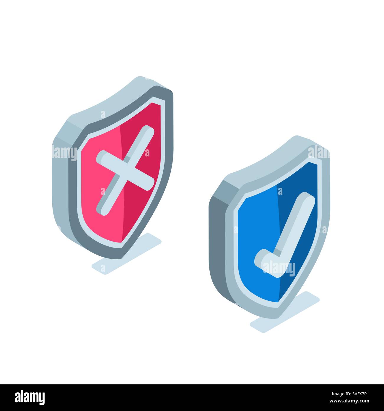 shield isometric icon with a check mark and with a crosshair in color ...