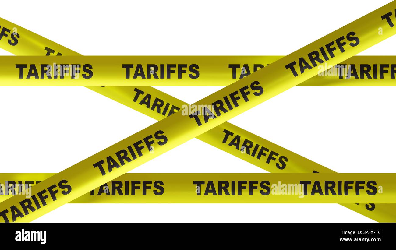 Import Tariff increase, Trade war concept. Tariffs text yellow tape ...