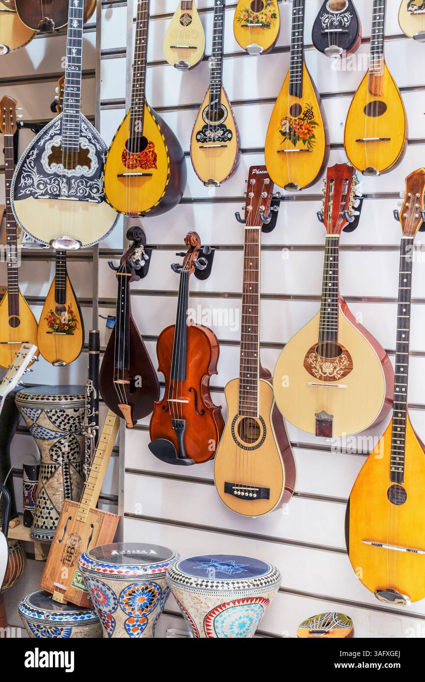 Traditional Greek musical instruments on display, Athens; Greece ...