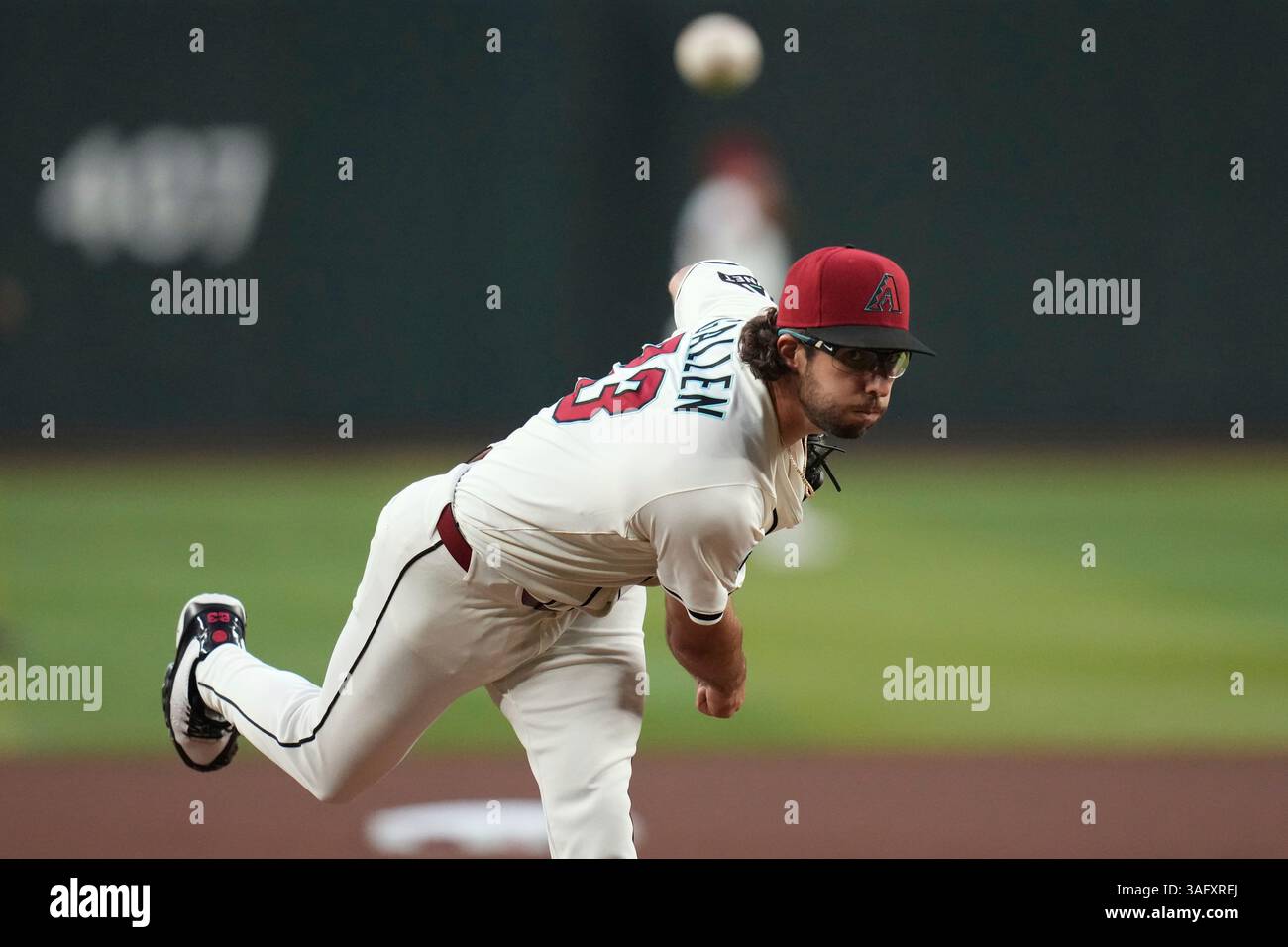 Arizona Diamondbacks starting pitcher Zac Gallen warms up during the ...