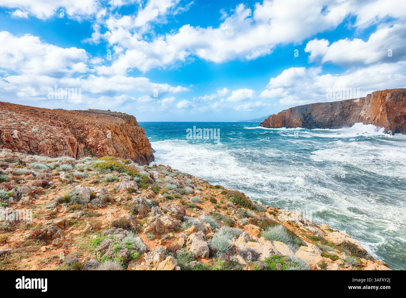 Unbelivable view of cliffs in valley Cala Domestica and storm on the ...