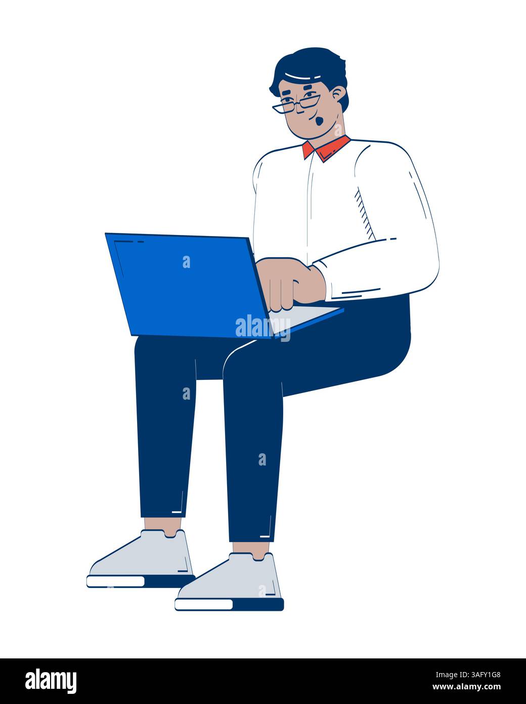 Remote office worker using laptop 2D doodle character Stock Vector ...