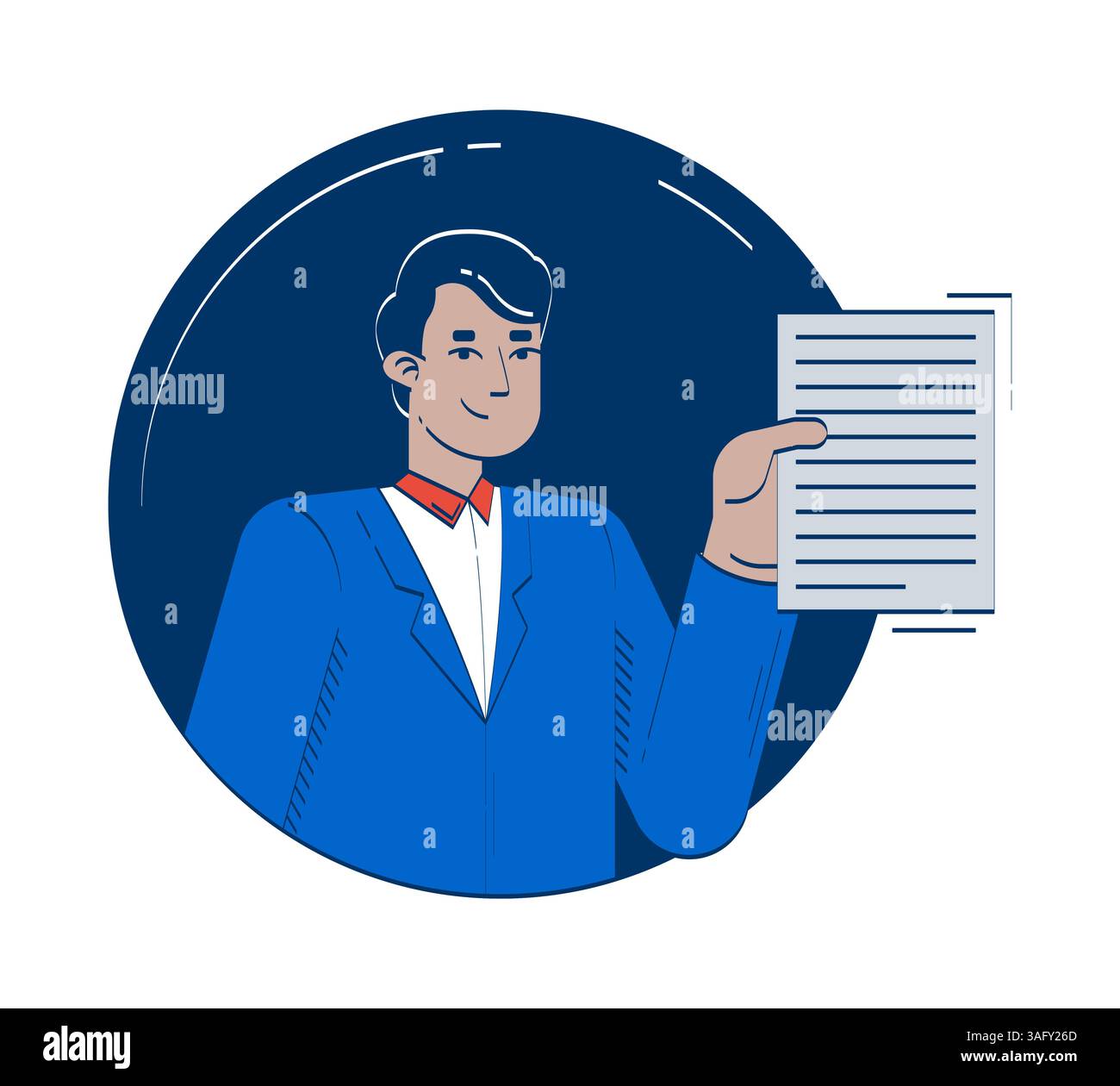 Young indian office worker presenting document 2D doodle character ...