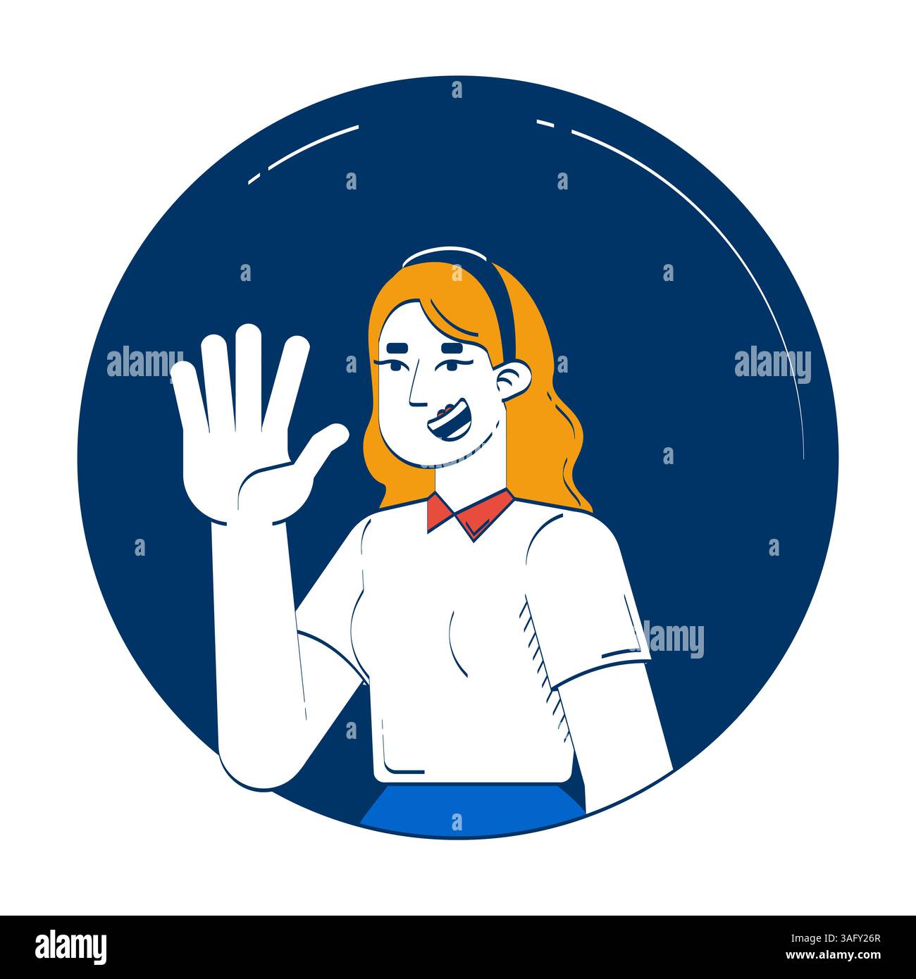 Cheerful corporate woman waving in greeting gesture 2D doodle character ...