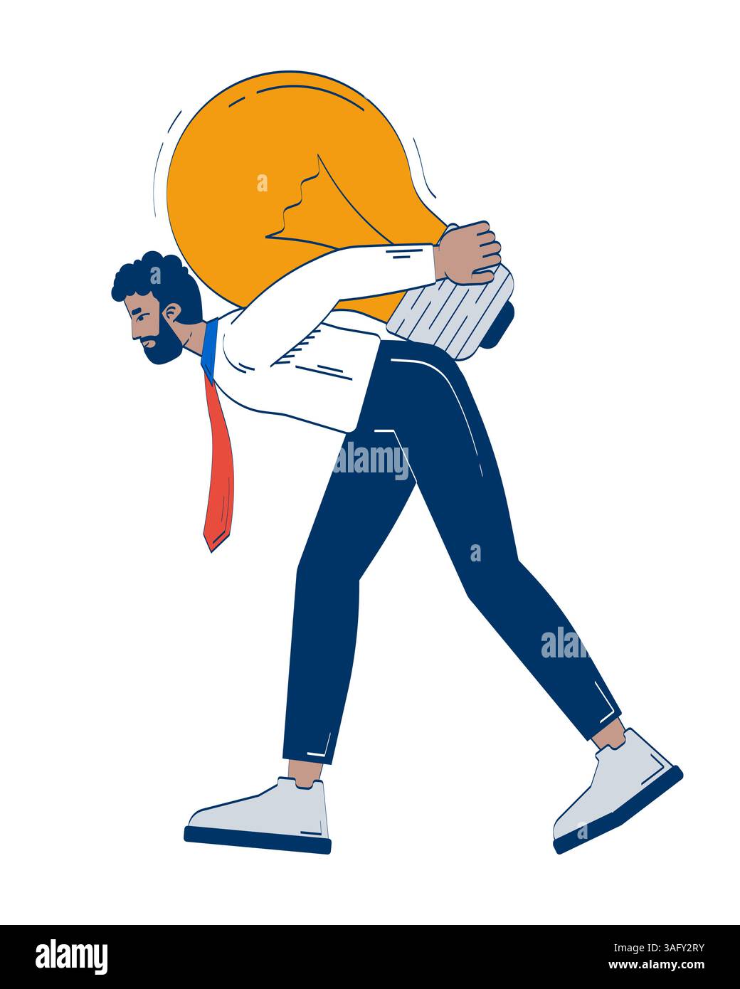 Professional black man carrying giant light bulb on back 2D doodle ...