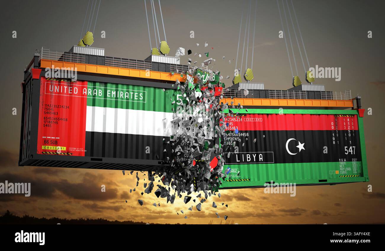 Cargo containers with flags of United Arab Emirates and Libya - 3D ...