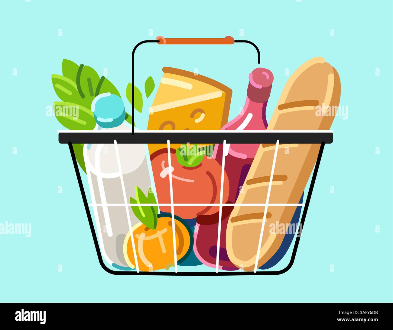 Full shopping basket filled with various food products. Grocery store ...