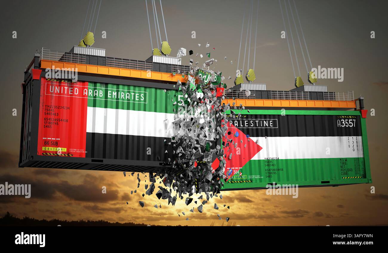Cargo containers with flags of United Arab Emirates and Palestine - 3D ...