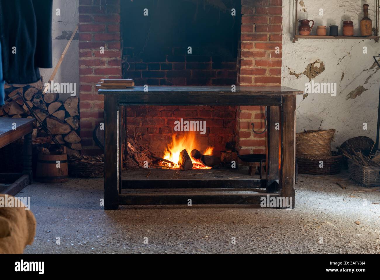 Interior of a 17th century home with fireplace at the Little Woodham ...