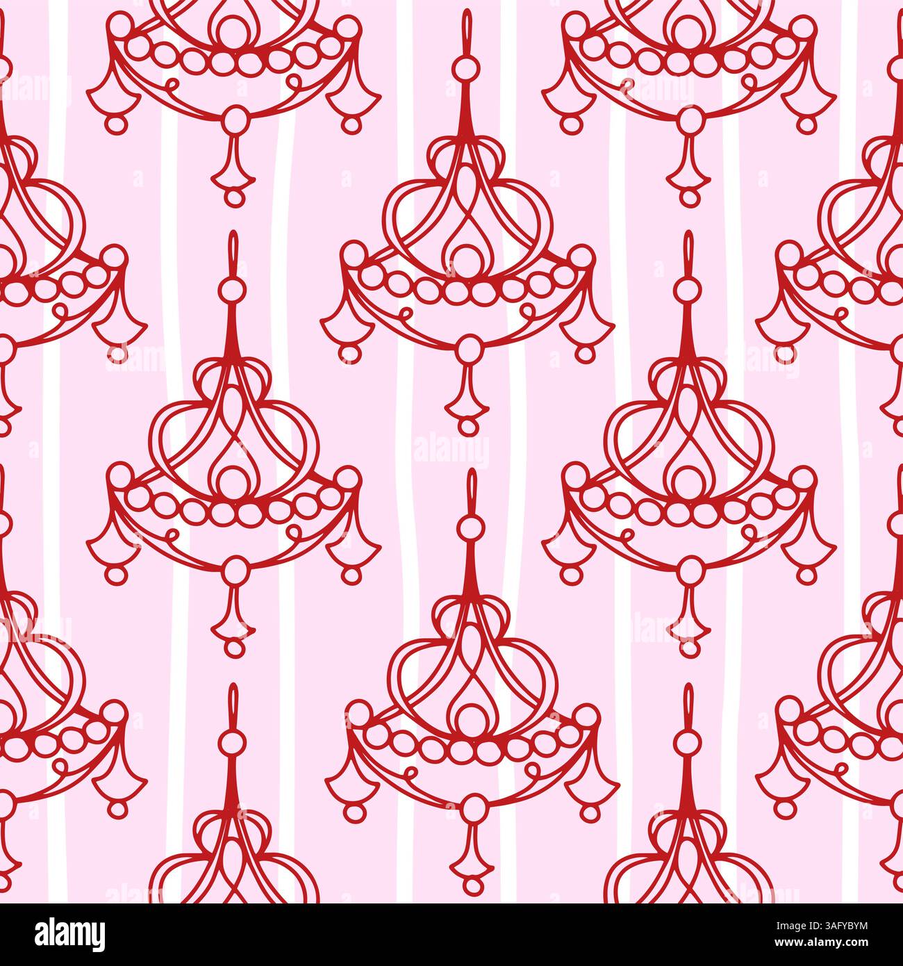 Hand-drawn whimsical Coquette Pattern set. Red Antique Chandelier on ...
