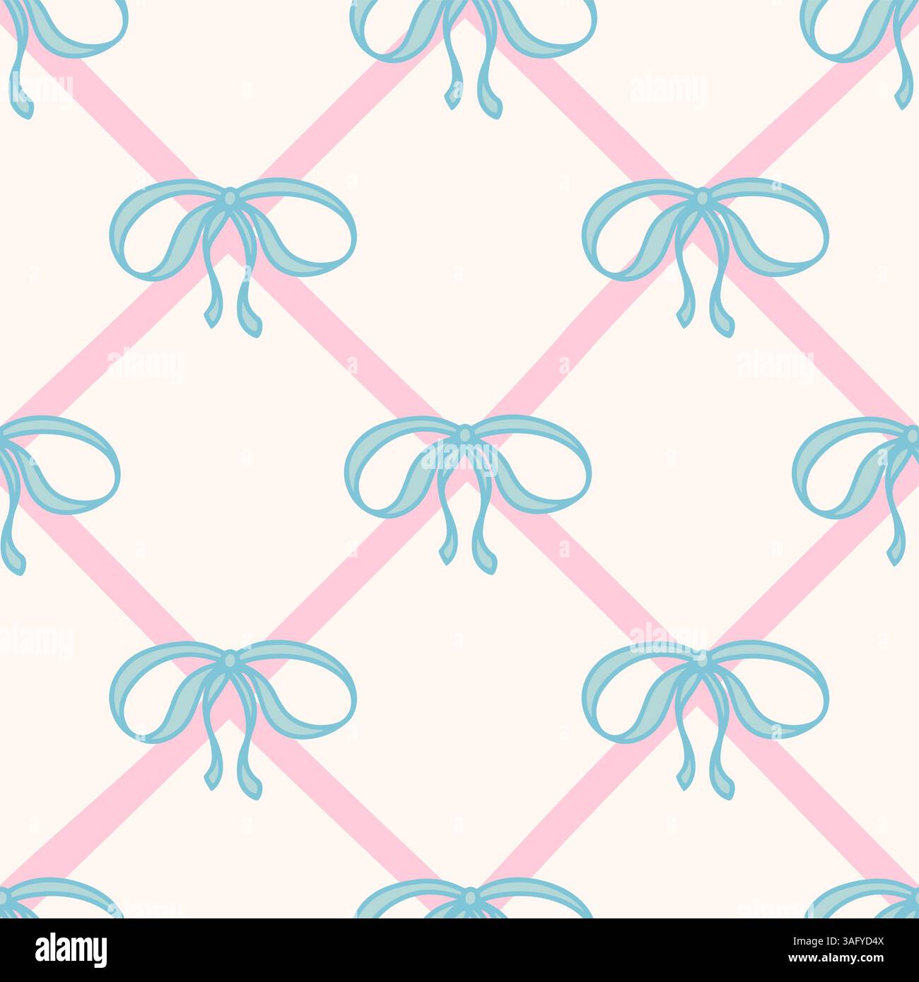 Cute Coquette seamless pattern Blue Ribbon Bow. Pretty Girly bows on ...
