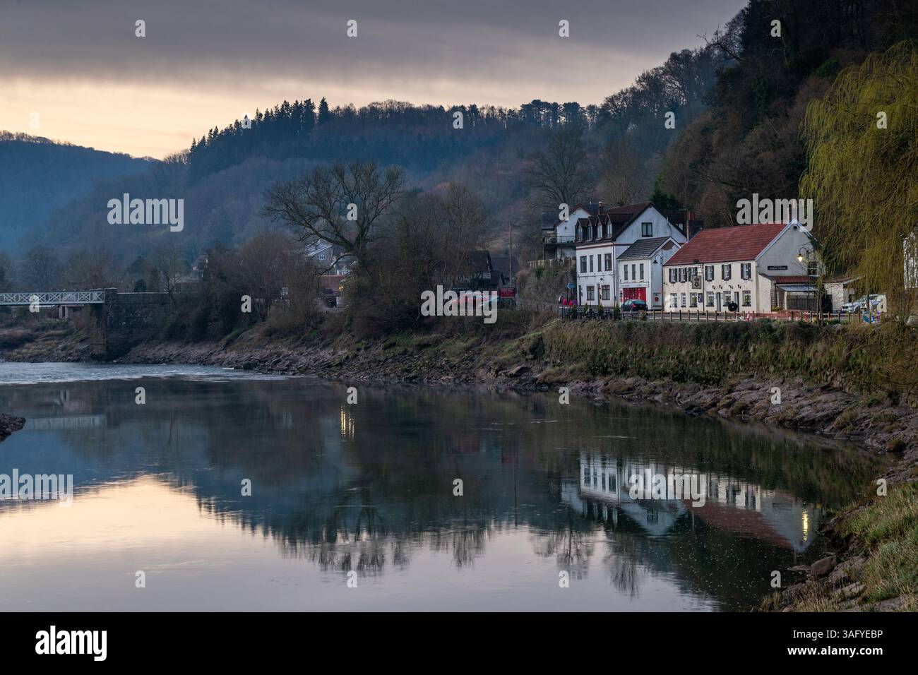 The Rose and Crown pub, River Wye and the old Wireworks Tramway Bridge ...