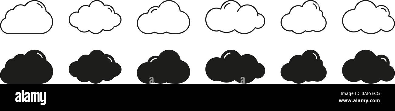 Cloud line and solid icon set. Weather, sky, atmosphere, nature symbol ...